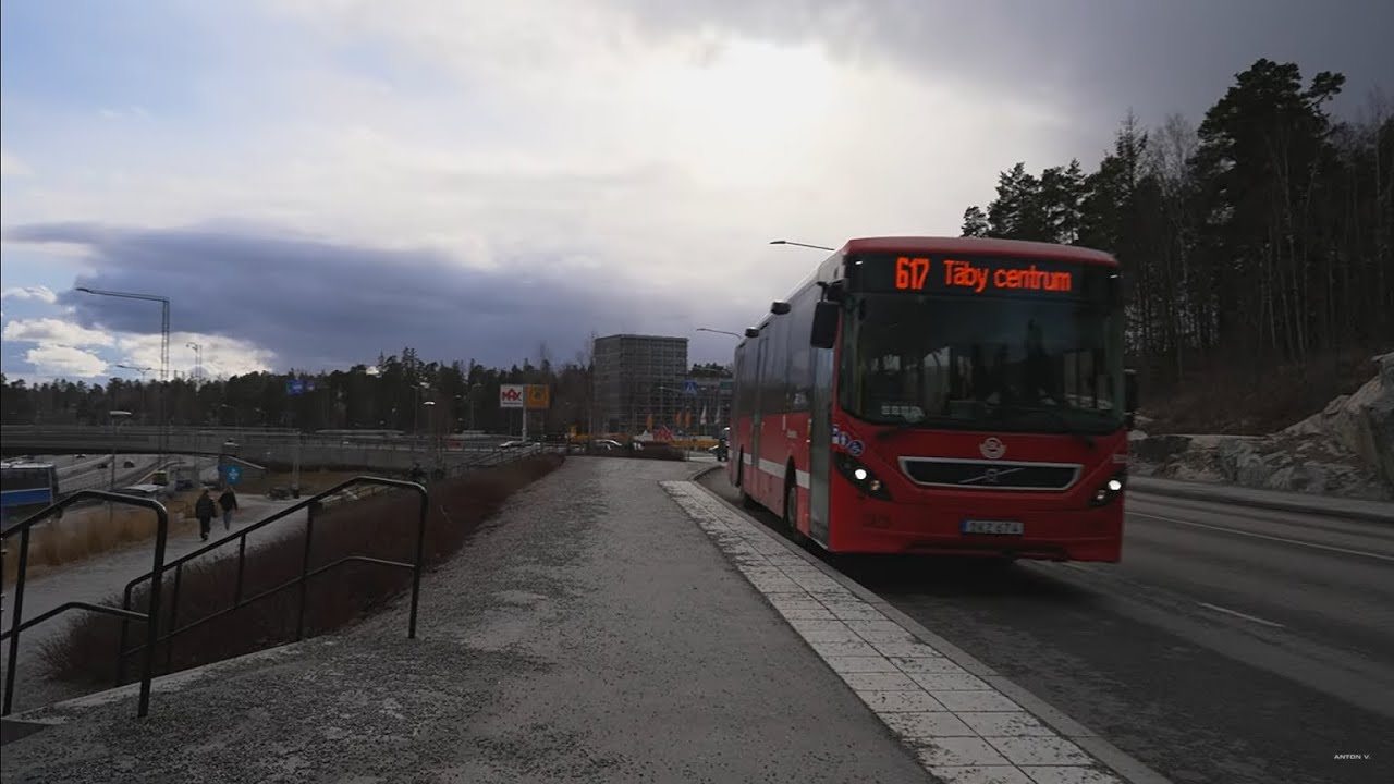 Sweden, Stockholm, bus 617 ride from Runskriftsrondellen to Täby ...