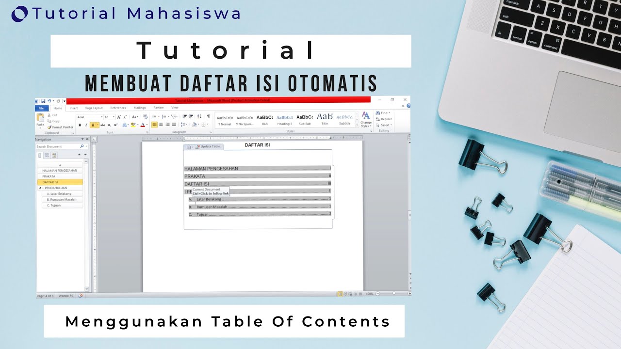 Membuat Daftar Isi Otomatis Dengan Table of Contents - YouTube