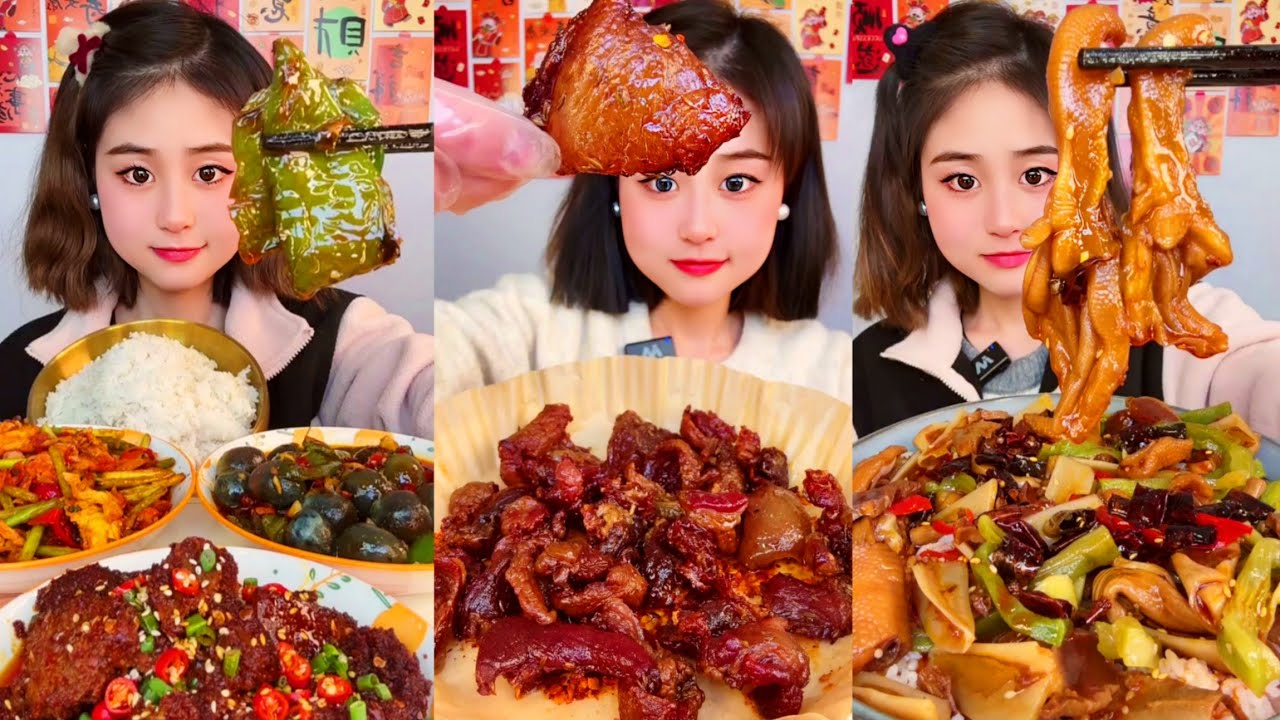 Chinese Food Mukbang: Braised Pork Belly with Crunchy Sides! - YouTube