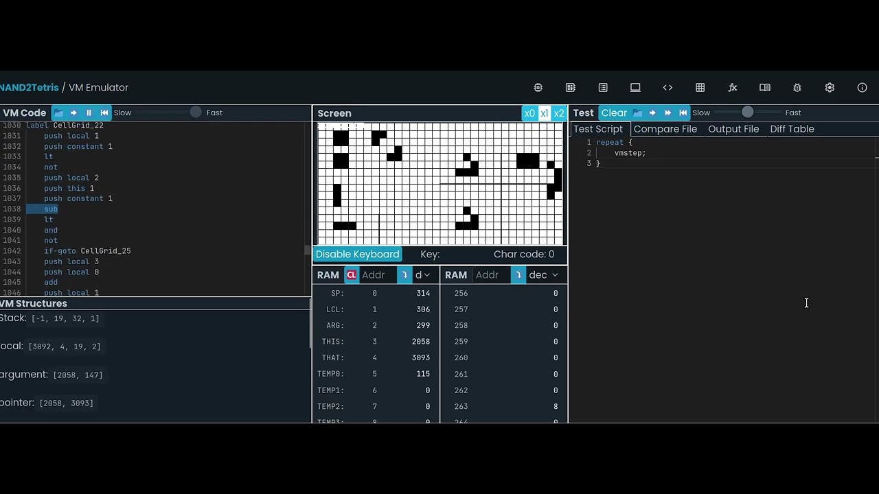 Conway's Game of Life in NAND2Tetris Jack language - YouTube