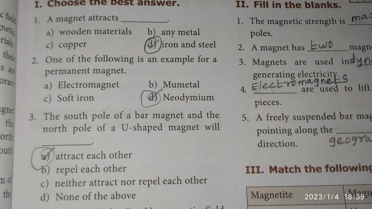 8 th Science Unit - 7 Magnetism Book Back Questions Answers - YouTube