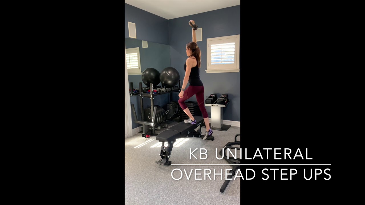 KB unilateral overhead step ups - YouTube