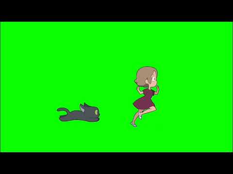 ✔️GREEN SCREEN EFFECTS: Anime girl running with black cat
