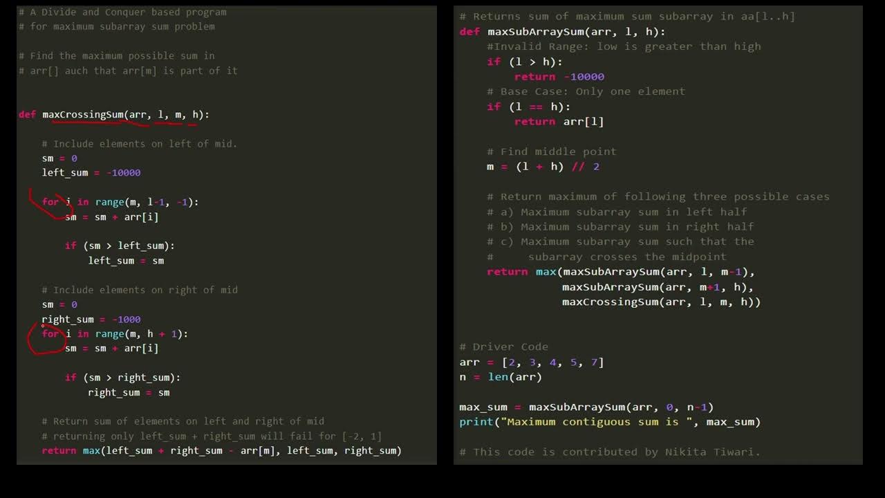 maximum subarray sum (divide and conquer )algorithm - YouTube