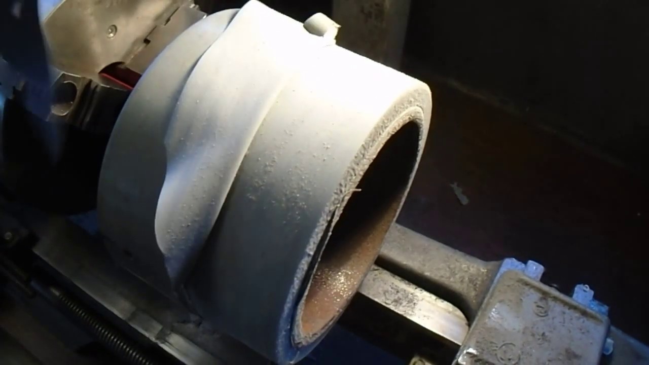 Cutting soft polyurethane on Atlas lathe VPT - YouTube