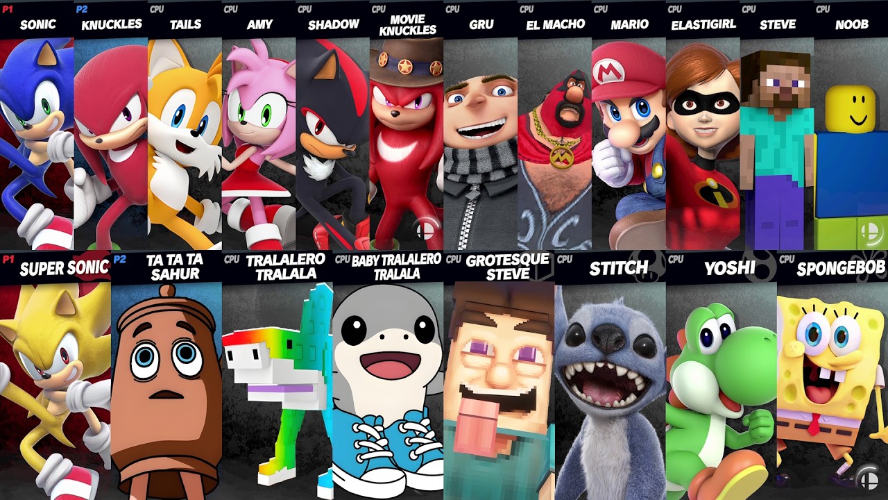 Sonic vs Mario vs Yoshi vs Italian Brainrot vs Stitch Grotesque Steve ...