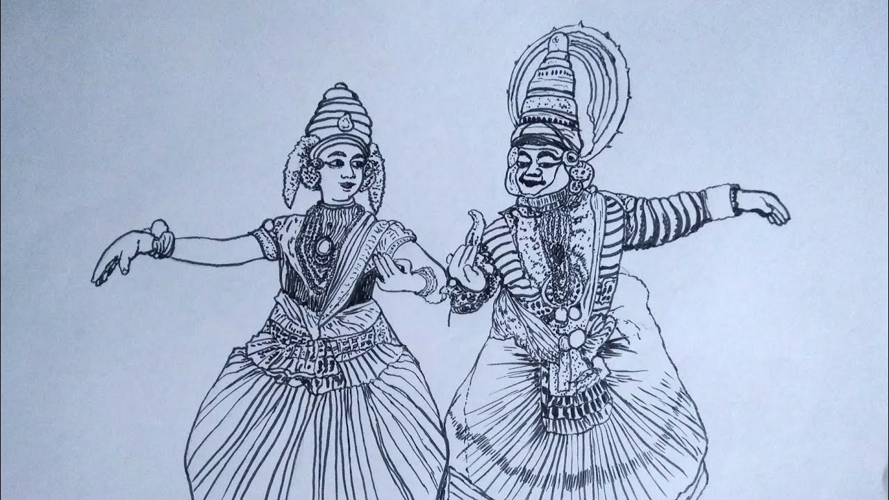 Koodiyattam Dance || Kerela traditional folk dancer drawing - YouTube