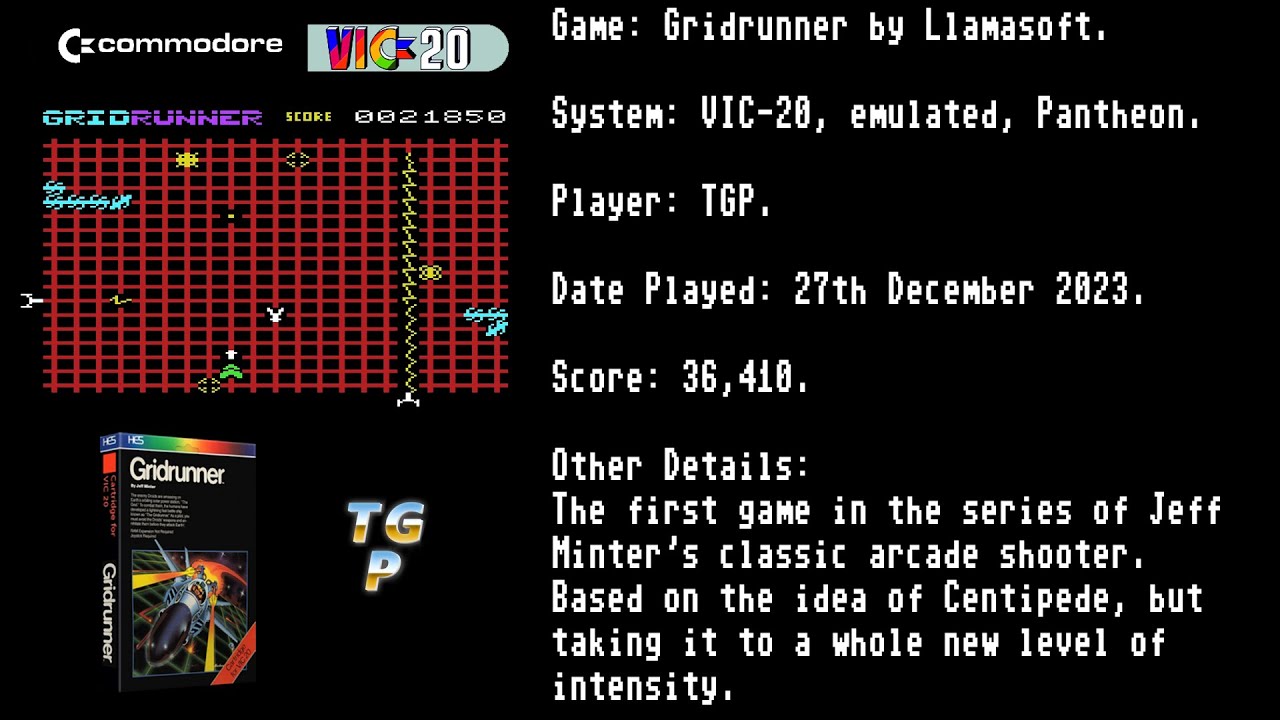 Gridrunner - VIC-20 - Llamasoft - Emulated, Pantheon - 36,410 points ...
