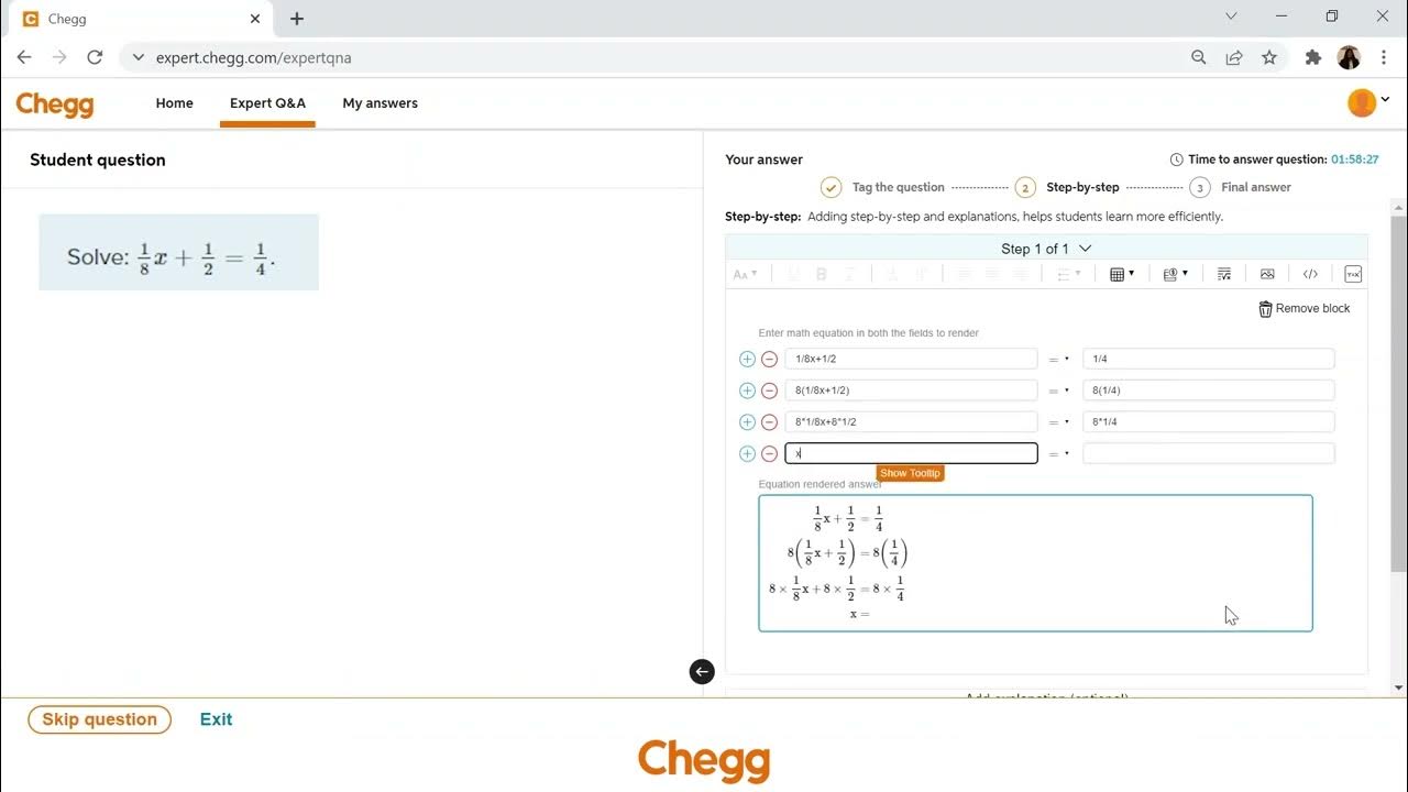 Chegg 2.0 : Example of using Equation Renderer tools - YouTube