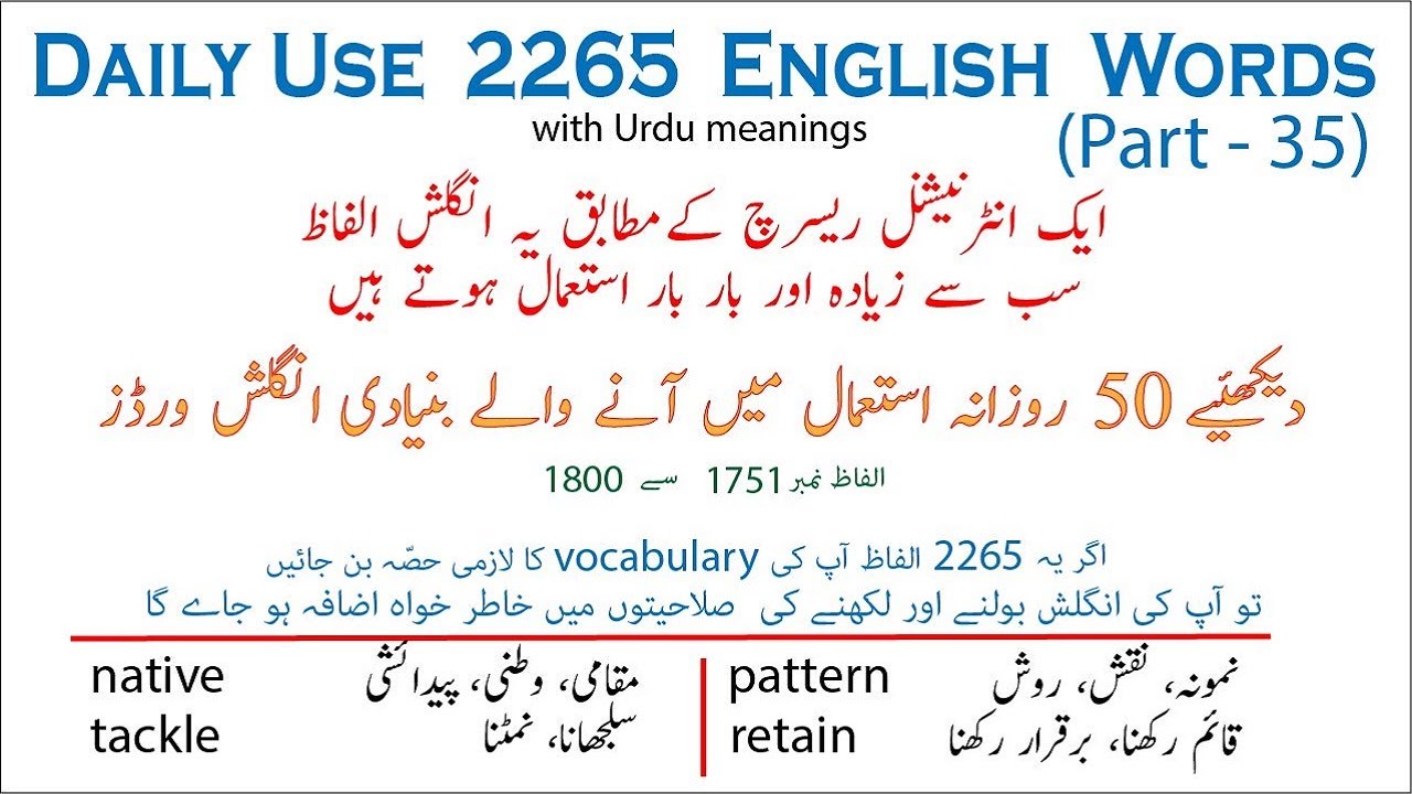 Most used English words with Urdu meaning | 2265 English words Part 35 ...
