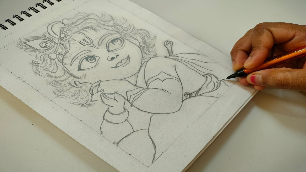 Bal Krishna Drawing | Outline Tutorial for Beginners | Part-1 - YouTube