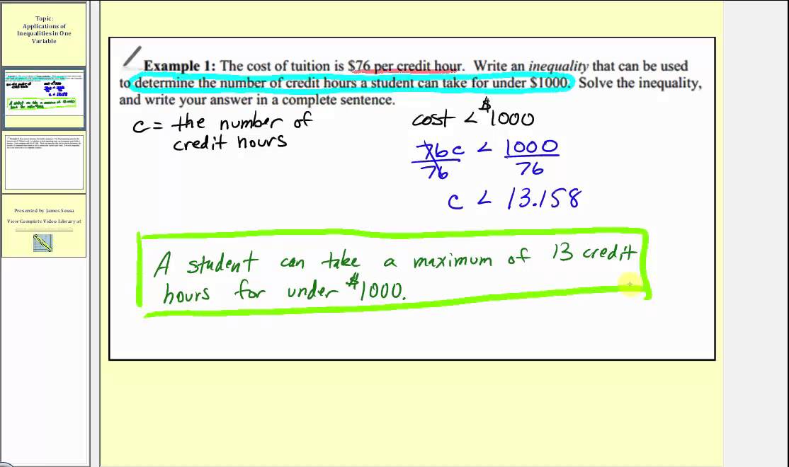 Linear Inequalities in One Variable Application Problems (L7.4) - YouTube
