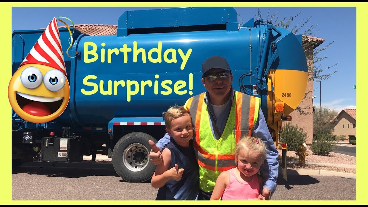 Boy's Trash Can Birthday Surprise | Garbage Truck Video - YouTube