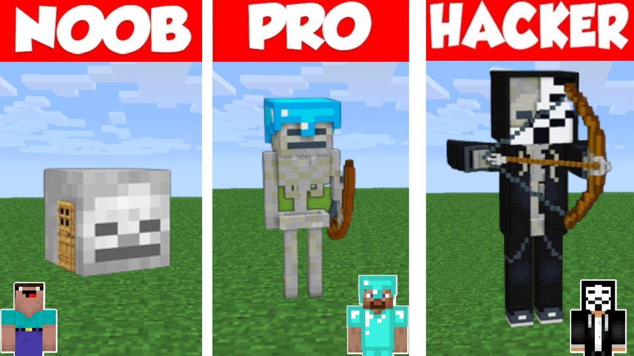 TNT SKELETON STATUE HOUSE BUILD CHALLENGE- Minecraft Battle: NOOB vs ...