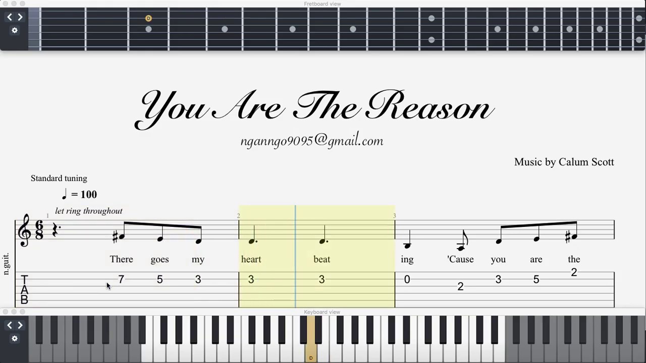 [Guitar Tab Sheet] - You Are the Reason | BY CALUM SCOTT - YouTube