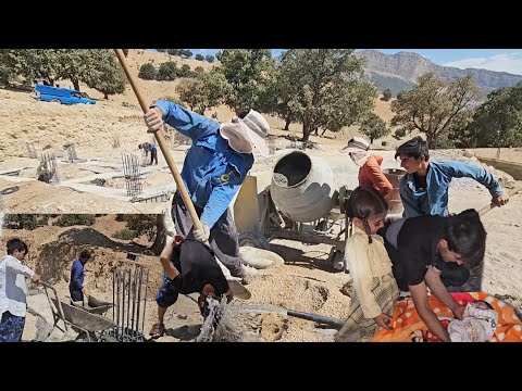 Extreme Work under the Sun! Mixing Concrete & Building Main Columns 🧱💪