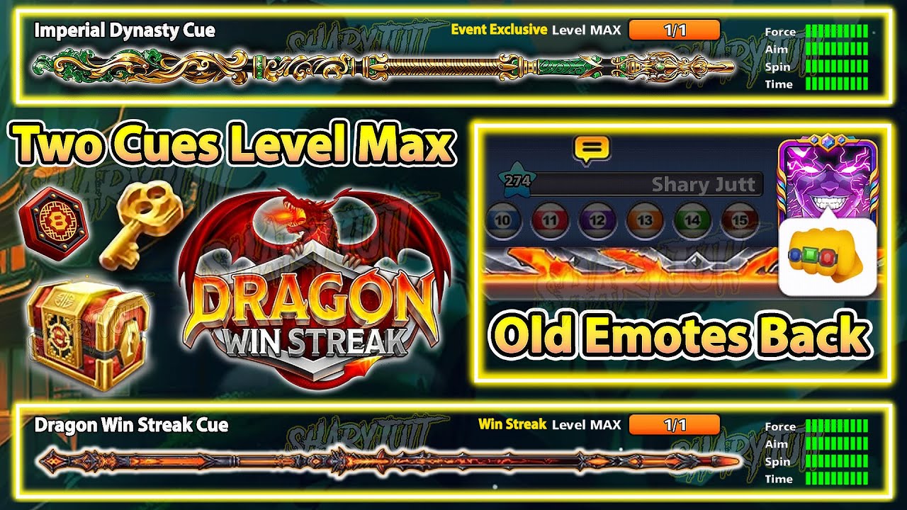 8 Ball Pool - Dragon Cue Win Streak Cue Max || Imperial Dynasty Cue Max ...