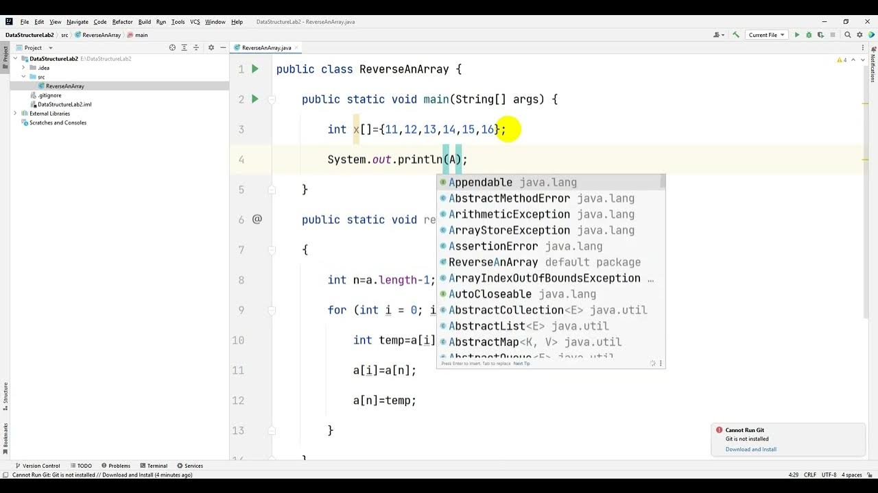 Datastructure Lab1 Reverse Array Elements Youtube