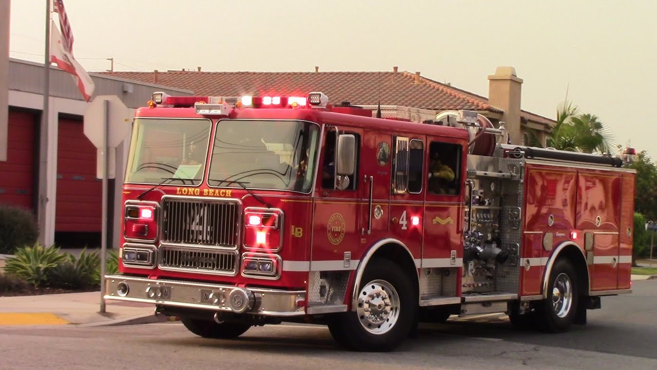 Long Beach Fire Dept. Engine 4 Responding - YouTube