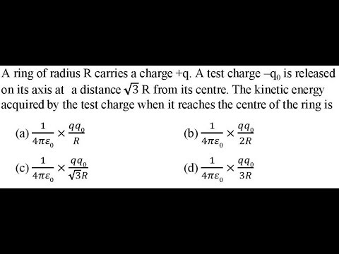 A ring of radius R carries a charge +q. A test charge –q0 is released ...