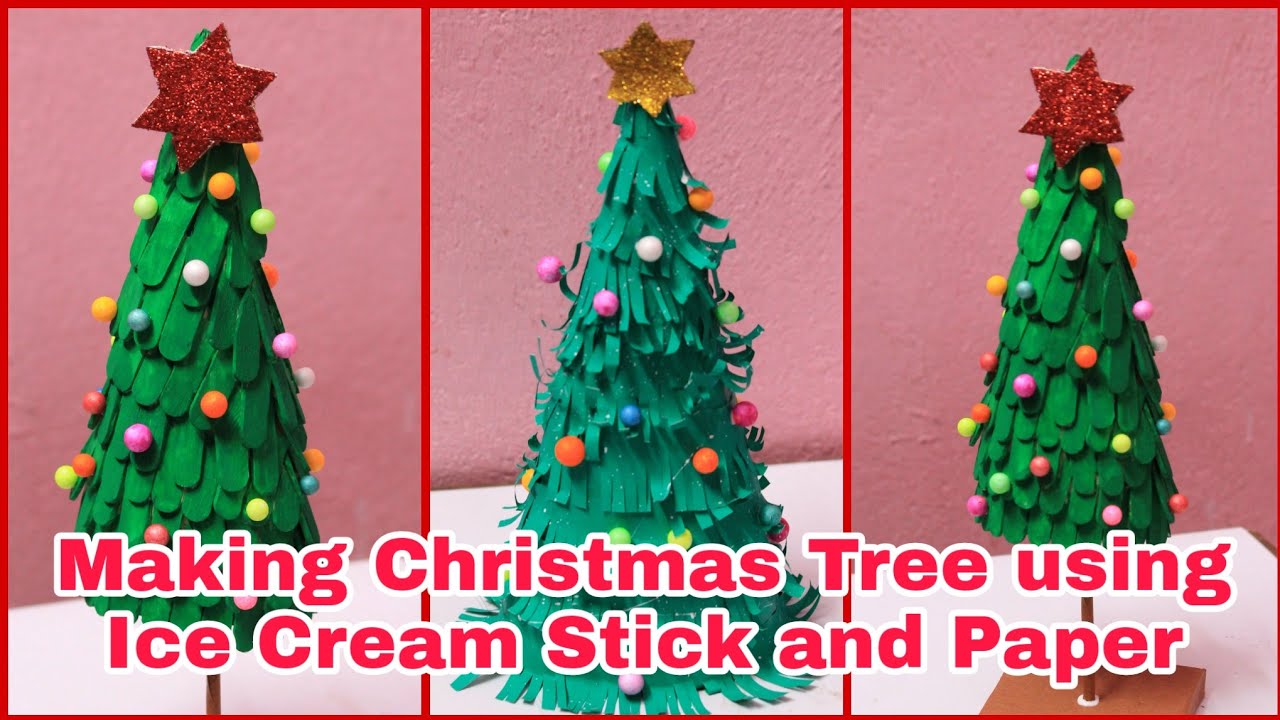 Making Christmas Tree Using Ice Cream Stick and Paper - YouTube