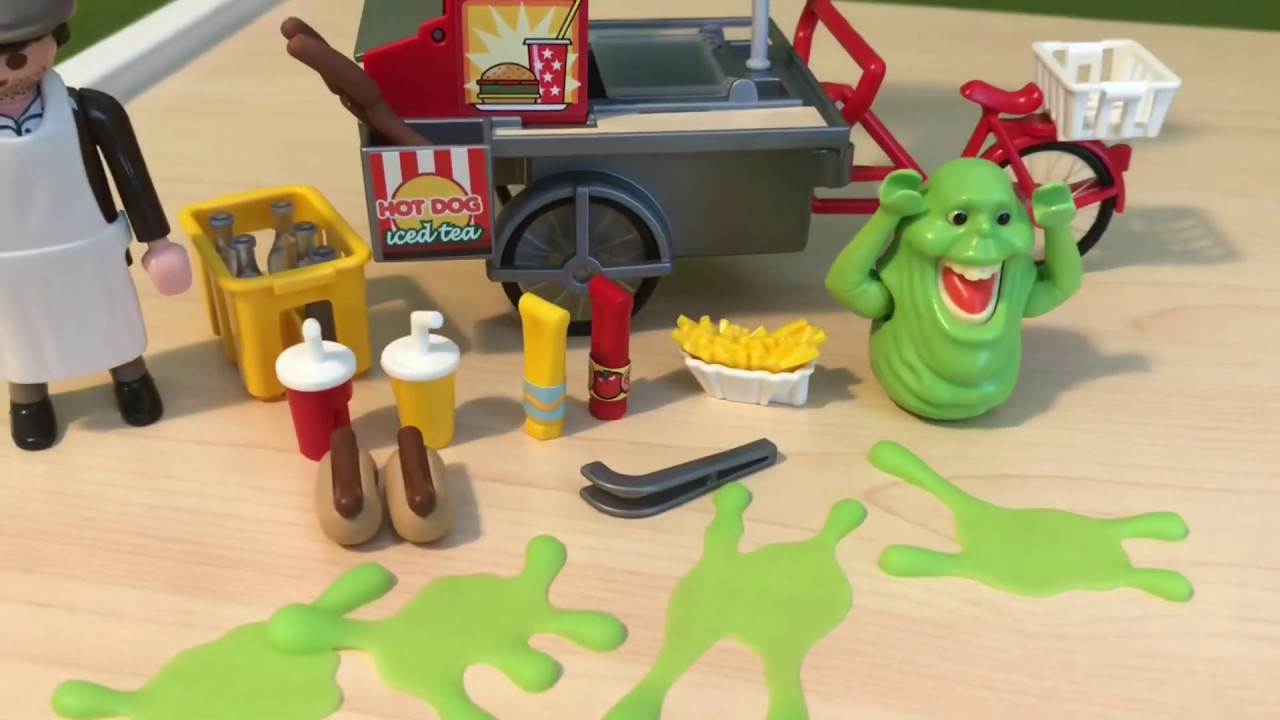 Playmobil ghostbusters slimer with hot dog stand review - YouTube