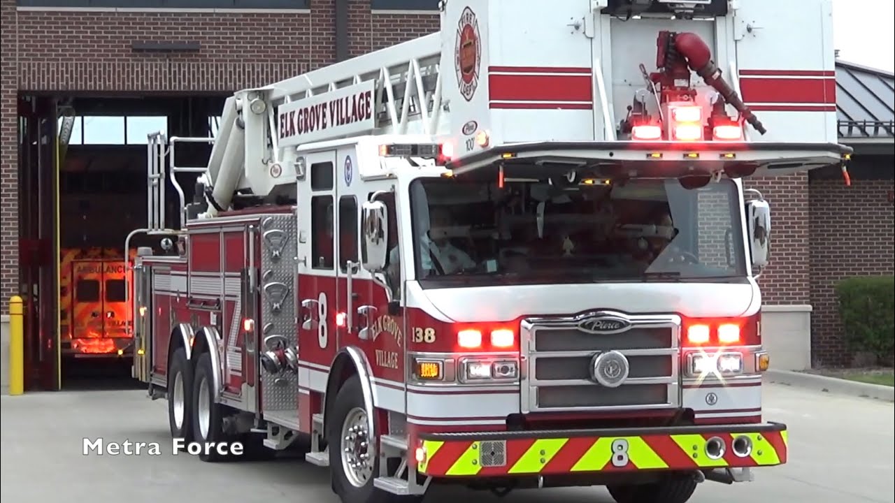Elk Grove Village IL Fire Dept Quint 8 Ambulance 8 Responding - YouTube