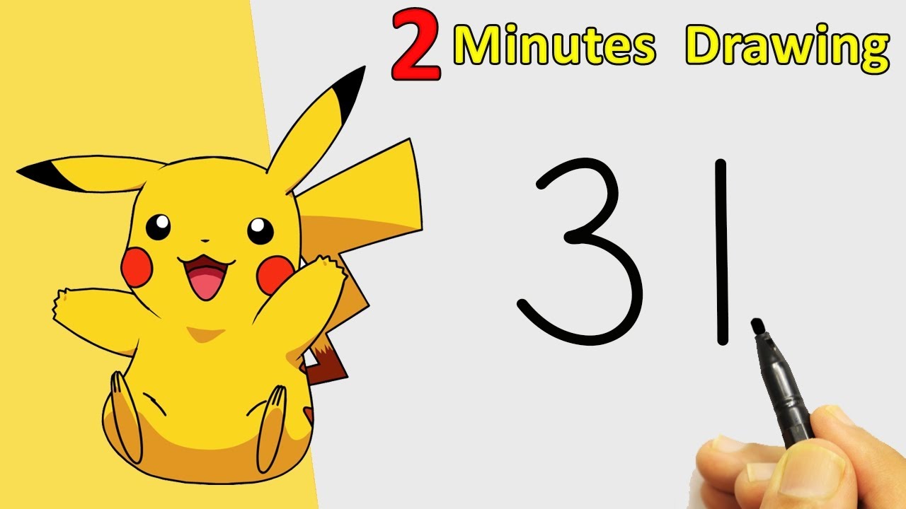 PIKACHU DRAWING WITH NUMBER 31 IN 2 MINUTES - YouTube