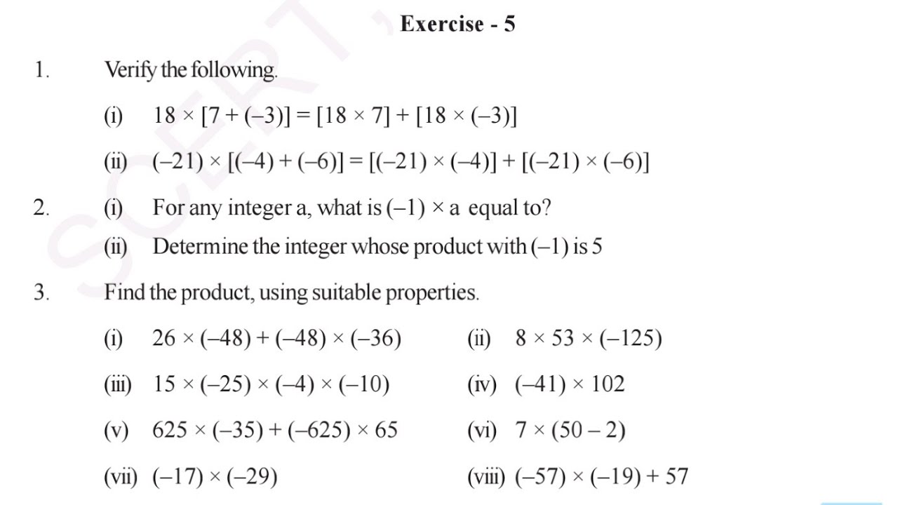 Class 7 | Maths | Integers (Chapter 1)| Exercise 5 - Full Solution ...