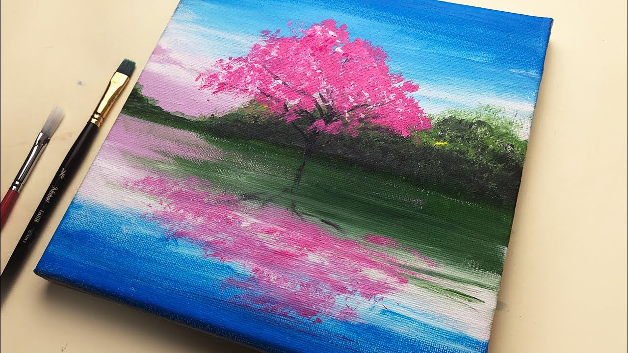 Simple & Easy Acrylic Painting Ideas | Tree Reflection | Acrylic ...