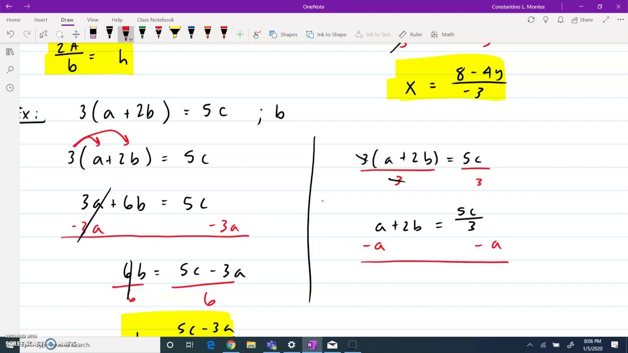 Learning Target 10: Solving Literal Equations - YouTube