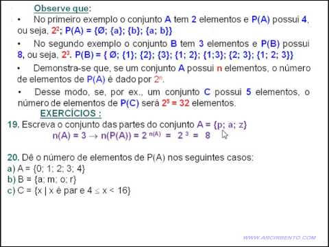 26 Conjuntos Exercícios 19 e 20 Partes ou subconjuntos de um conjunto ...