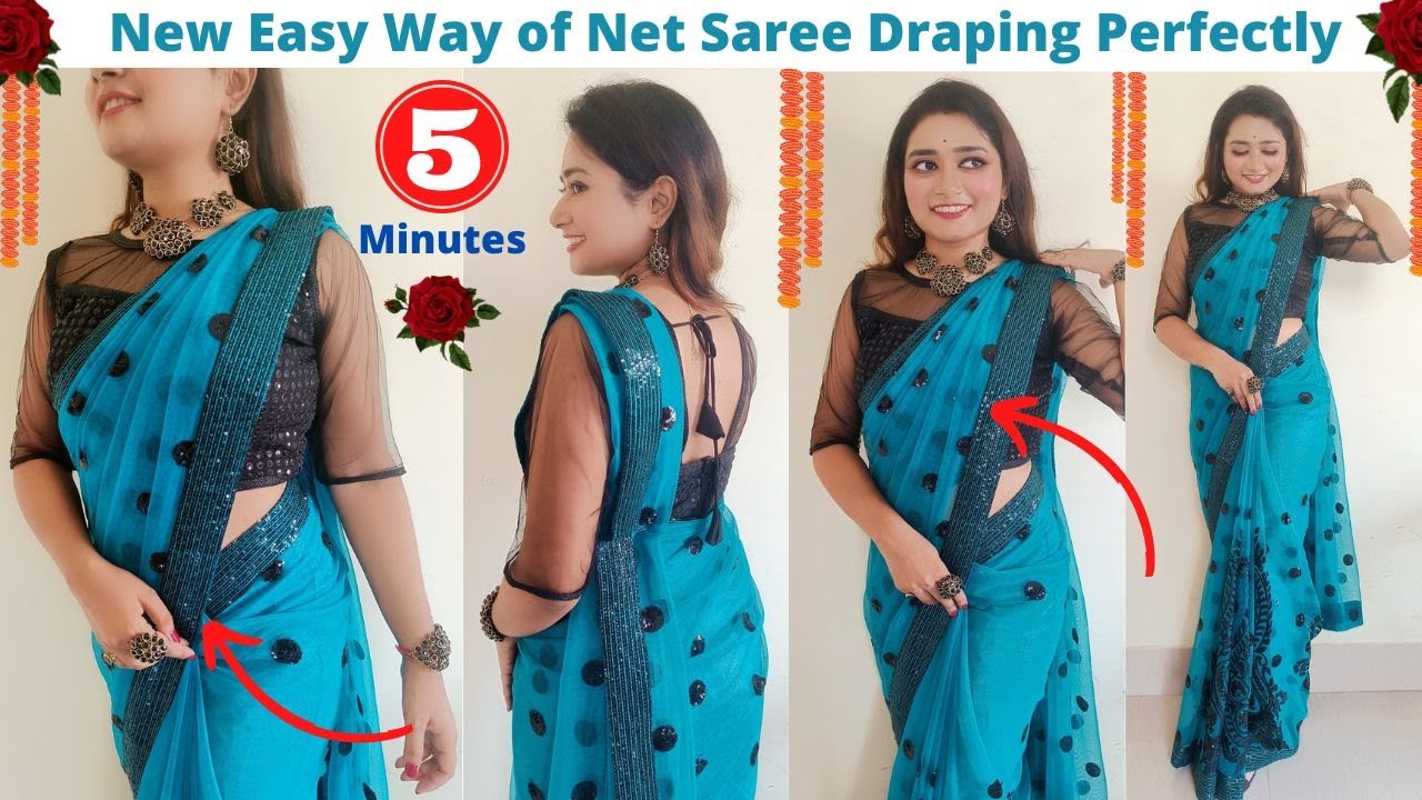 How to Wear Saree Easily Quickly and Perfectly | Net Saree Wearing ...