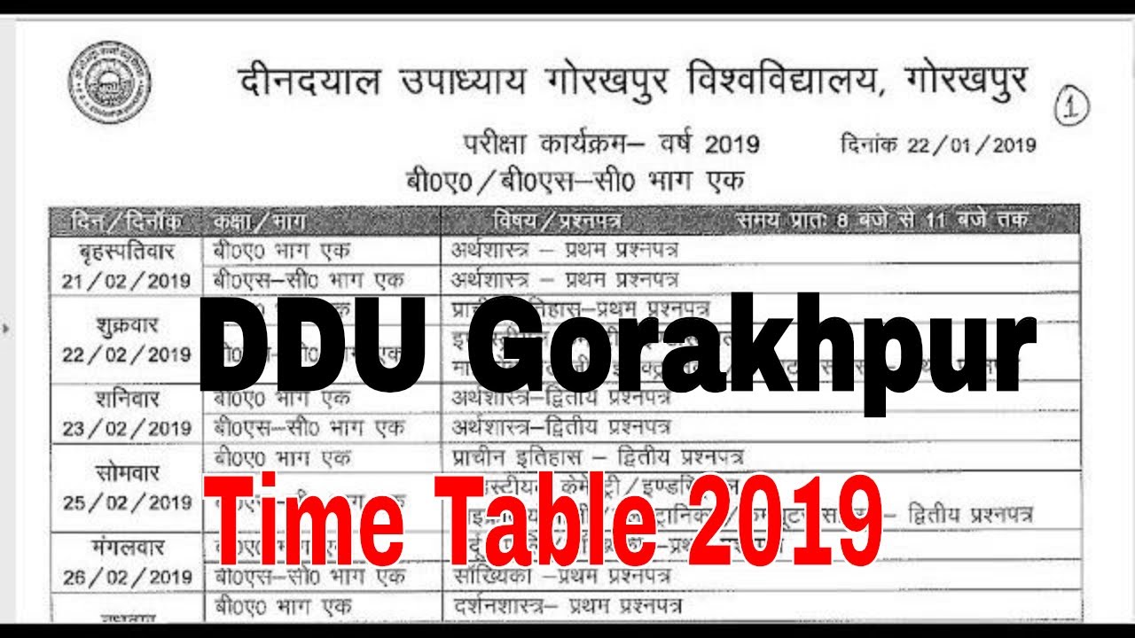 DDU Gorakhpur University Time Table 2019 Pdf Download DDU GKP time ...