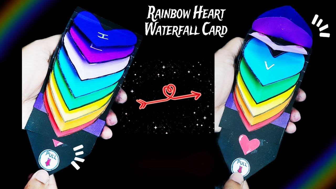 DIY-Rainbow Heart Waterfall Card | Pull Me Waterfall Card | Handmade ...
