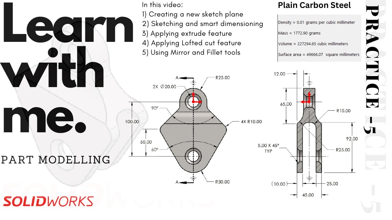 Solidworks - Practice Session -5 (Creating New Plane, Using Lofted Cut ...