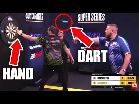 Dart Player ALMOST HITS Opponent WITH A DART - YouTube