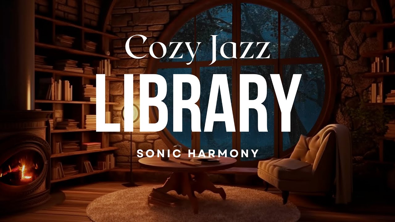 Relaxing Jazz Ambience: Cozy Library, Night Rain Sounds for Sleep ...