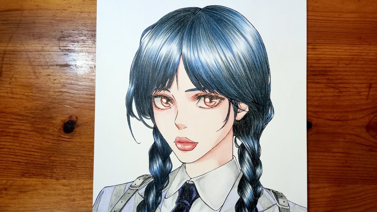 Drawing Wednesday Addams in semi-realistic style - YouTube