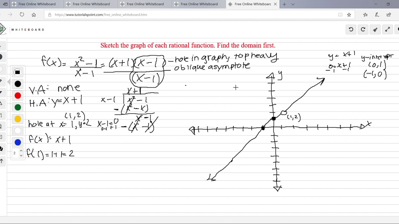 Graphing rational functions- oblique asymptote and hole in graph - YouTube