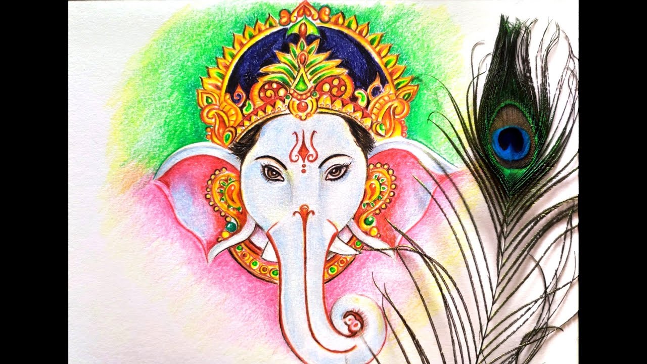 Lord Ganesh Drawing || Using Colour Pencils ll Colour pencil drawing ...