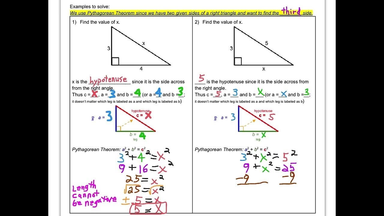 Pythagorean Theorem Notes - Fill in the Blank Ans Key Video - YouTube