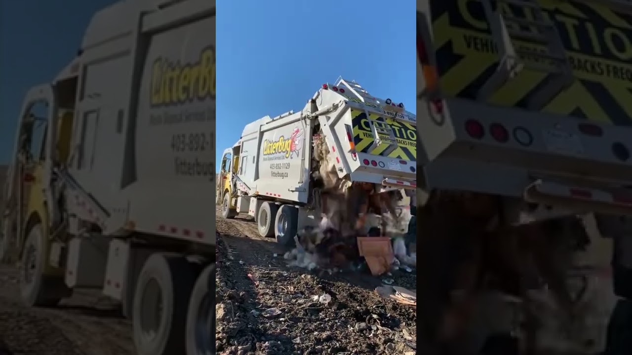 Front End Garbage Truck Dump at Landfill - YouTube