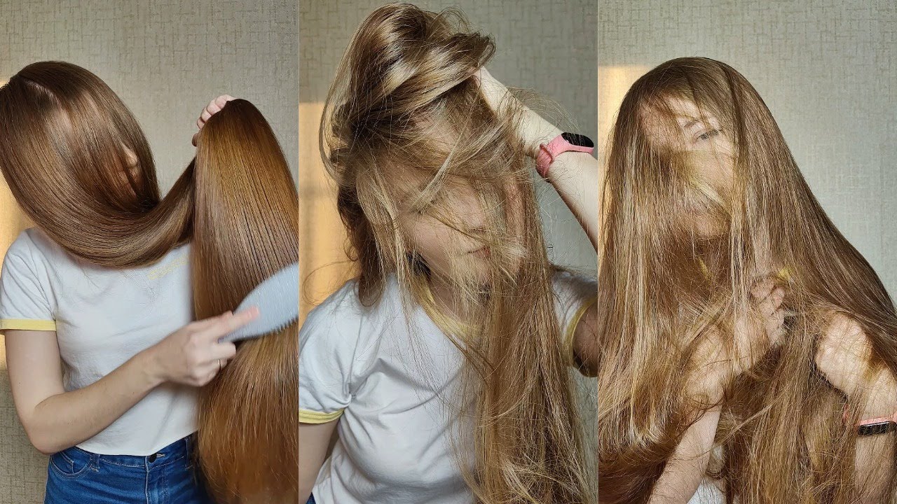 Movement of long hair over the face 🔥 Girl covers face with shiny long ...