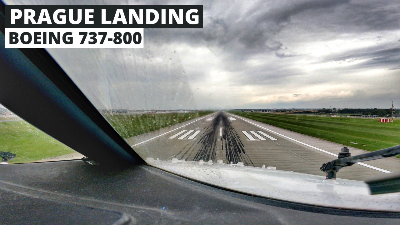 Boeing 737-800 Cockpit RAINY Landing at Prague Airport | 737 Pilot View ...