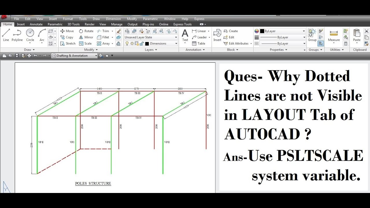 Why Dotted Lines Not Visible In Layout Tab Use PSLTSCALE System Why Dotted Lines Not Visible In Layout Tab Use PSLTSCALE System
