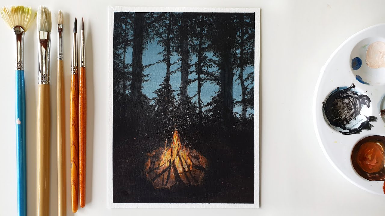 Campfire Painting with Acrylics - YouTube