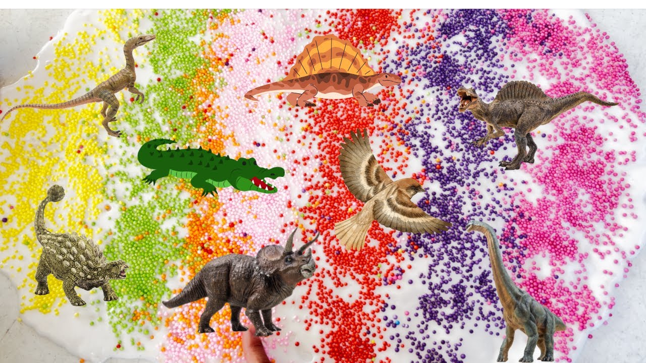 DINOSAUR ANIMALS Confetti Slime | T REX, Velociraptor, Triceratops ...