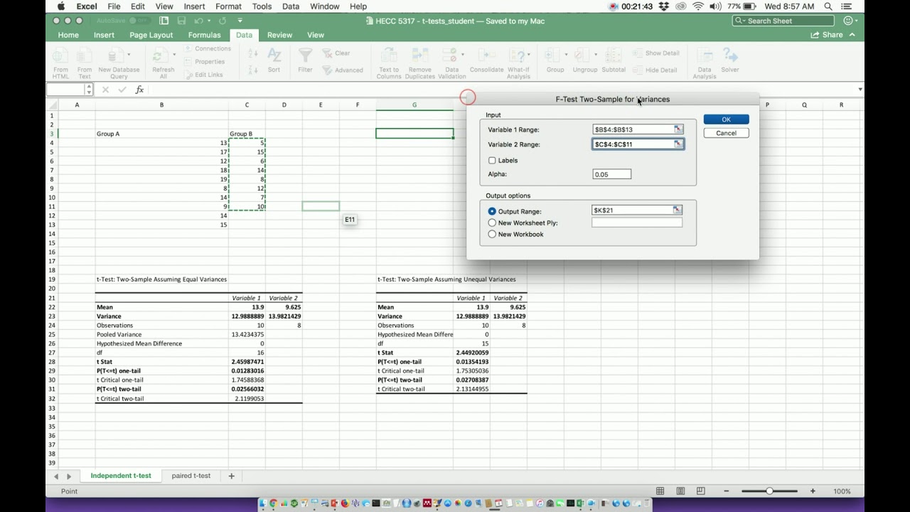 NO BS: F-Test For Variances Between Groups in Excel - YouTube