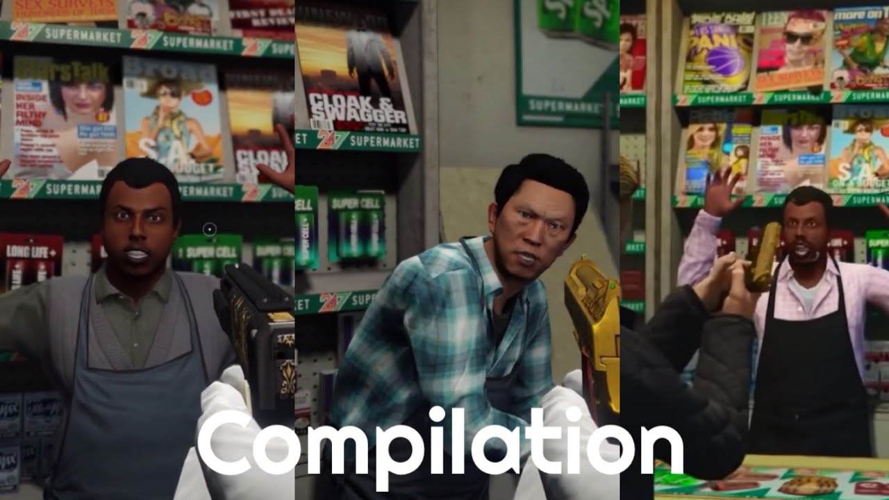 Grand Theft Auto V - Aiming Store Clerk Compilation - YouTube